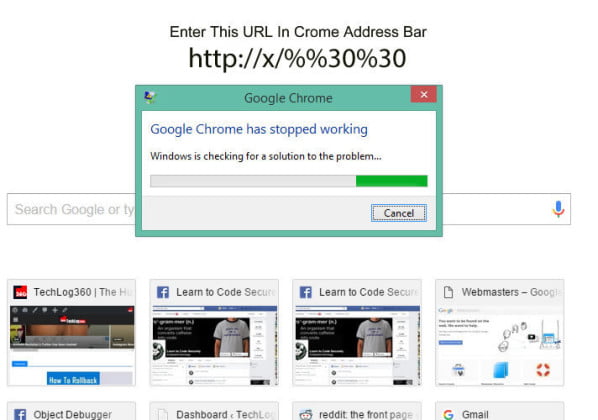 Bug Reported : A Simple String Can Crash Google Chrome
